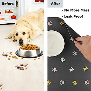Yetstock Absorbent Pet Feeding Mat for Food and Water No Stains Quick Dry Mat for Dog Cat Bowl, Dark Paw Large16x24 Inches