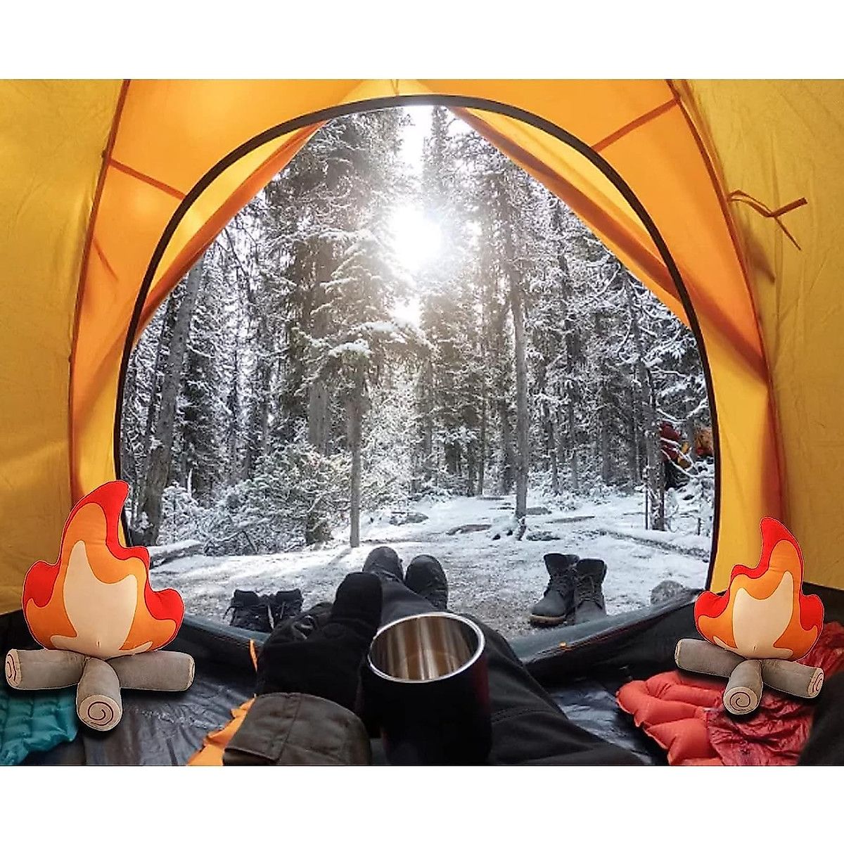 Chilifuli Funny Campfire Plush,17.7 in Simulation Fake Campfire Pillow, Soft Stuffed Cartoon Fire Doll Campfire Firewood Toys, Simulation Bonfire Plush Toy for Outdoor Camping Room Decor Kids Gifts