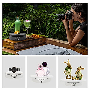 ZLMONDEE 3 in 1 Motorized Turntable Lazy Suan Rotating Display Stand with 5.74/7.08/8.66 inch Replacement Cover,360 Degree for Cake Photography Products and Video Show Load 22lbs (White)