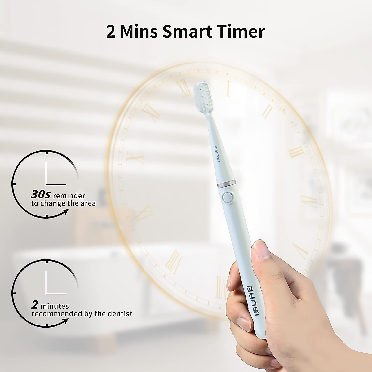 Bauri Electric Toothbrush, Rechargeable Sonic Electric Toothbrush with 3 Brush Heads,Super Slim Electric Toothbrush, IPX7,3 Modes,White Electric Toothbrush