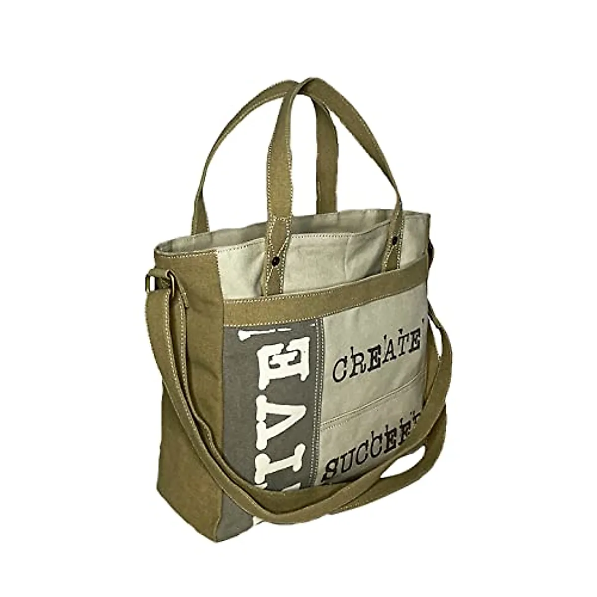 Mona B. Vintage Recycled Upcycled Canvas Life Is Short with Vegan Leather Trim (Tote)