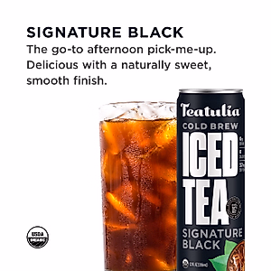 Teatulia Unsweetened Signature Black Organic Iced Tea Cans | 12 Slim 12oz Cans | Still Cold Brewed Sugar-Free Tea Caffeinated