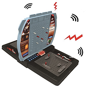 LEXIBOOK Talking Sea Battle (French, English, Spanish, Portuguese), Electronic Board Game 1 or 2 Players, Interactive, Light and Sound Effects, Strategy, Battery Operated, Grey/Black, GT2800US