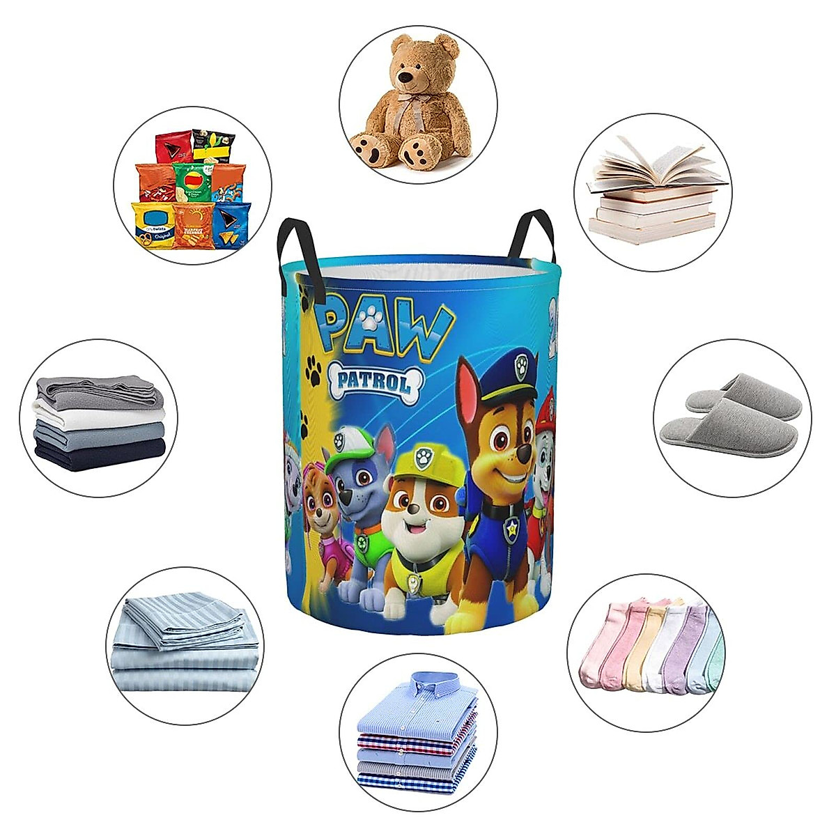 Paw Patrol Circular Waterproof Hamper Dirty Clothes Standing Laundry Basket With Handle Round Storage Organizer Bin Gifts For Kids Children Small