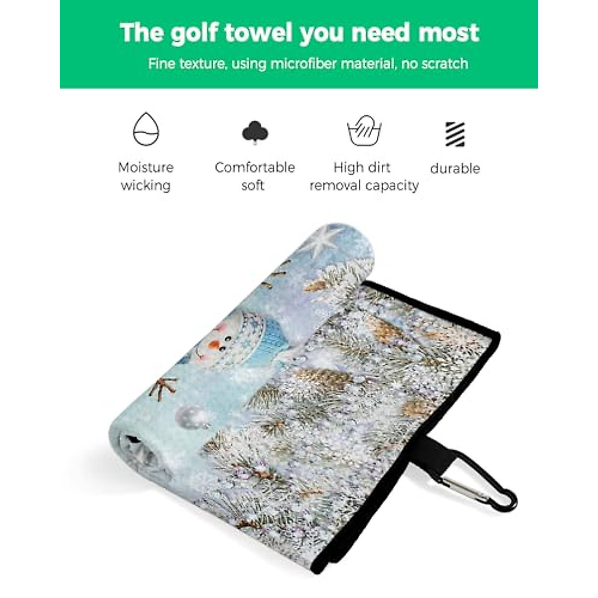 Yun Nist Golf Towel Christmas Snowman Light Ball Pine Cone,Waffle Pattern Microfiber Club Cleaner Golf Towels with Carabiner Clip for Women Men Dad,Winter Snowflake Golf Towel for Golf Bags,24x16in