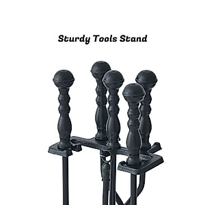 Lichamp Fireplace Tools Set, 5-Pieces Indoor Outdoor Sturdy Fire Place Poker Sets with Retro Handle, FTS25BK