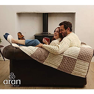 Aran Woollen Mills Patchwork Intarsia Merino Wool Irish Blanket,Wicker/White,One Size