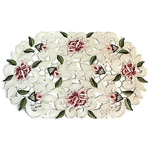 Doily Boutique Place Mat or Doily with a Light Pink Cutwork Rose, Size 11 x 17 inches