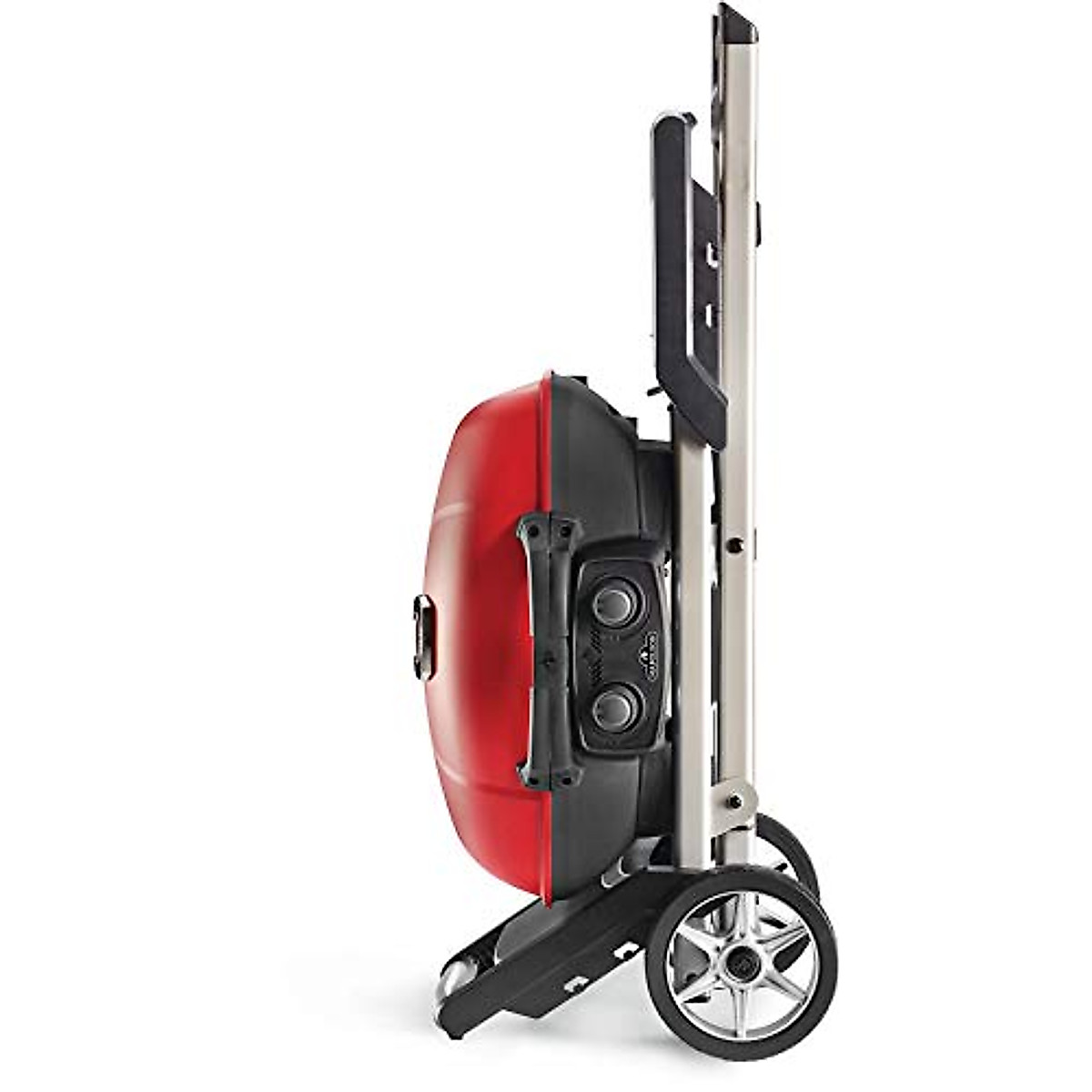 Napoleon TravelQ 285 Portable Gas BBQ Grill, Propane, Red Lid - TQ285X-RD-1-A Includes Folding Cart, Two Burners, Cast Iron Cooking Grids, Comes With Drop-in Griddle, Ideal for Camping & Tailgating