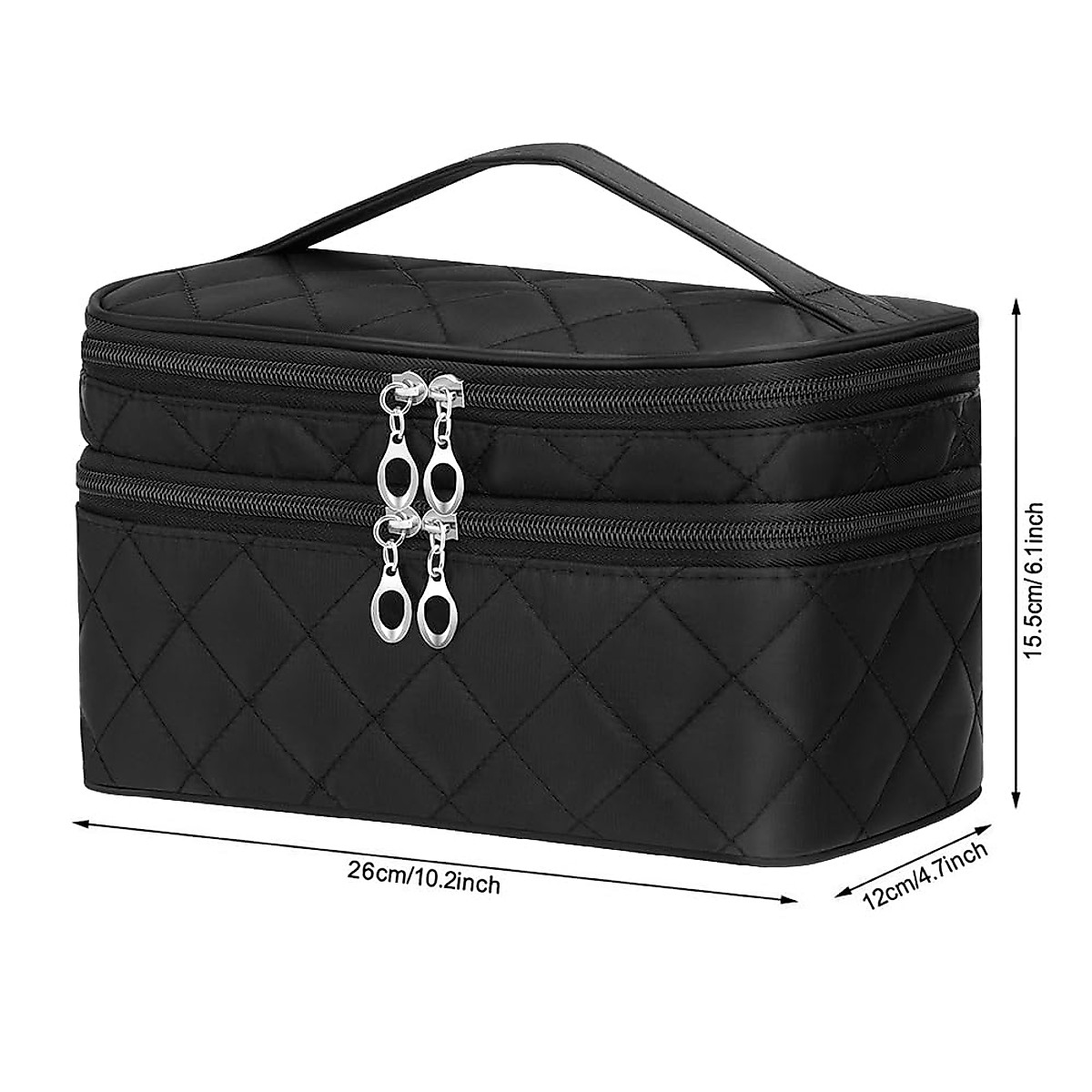 CGBOOM Makeup Bag Organizer, Portable Travel Toiletry Bag for Women, Large Capacity Double Layers Make up Bag With Brush Compartment and Handle, Black Cosmetic Bags for Women Travel Must Haves