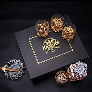 KANARS Whiskey Decanter And Glasses Set in Unique Gift Box - Original Crystal Liquor Decanter Set For Bourbon, Scotch, Vodka, Rum or Whisky, 5-Piece, Gifts for Men Dad
