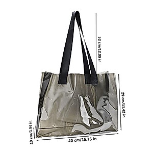 inheming Fashion Black Clear Tote Bag for Women Christmas Gift, Big Capacity Beach Handbag, Transparent Shoulder Bag Concert Stadium Approval