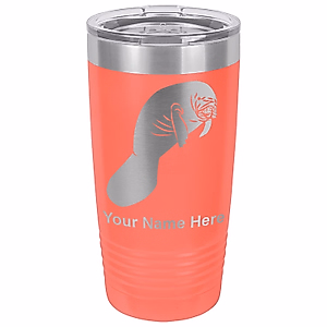 LaserGram 20oz Vacuum Insulated Tumbler Mug, Manatee, Personalized Engraving Included (Coral)