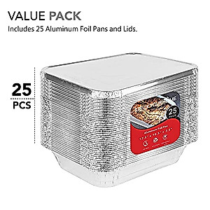 Foil Pans with Lids - 9x13 Aluminum Pans with Covers - 25 Foil Pans and 25 Foil Lids - Disposable Food Containers Great for Baking, Cooking, Heating, Storing, Prepping Food