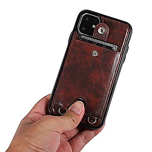Jaorty PU Leather Wallet Case for iPhone 11 Necklace Lanyard Case Cover with Card Holder Adjustable Detachable Anti-Lost Neck Strap for Apple iPhone 11 6.1",Brown