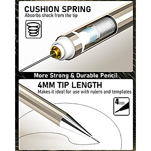 Nicpro 6 PCS Art Mechanical Pencils Set, Metal Artist Drafting Pencil 0.3 & 0.5 & 0.7 & 0.9 mm & 2 PCS 2mm Graphite Lead Holder(4B 2B HB 2H) For Writing Sketching Drawing With Lead Refills Eraser Case