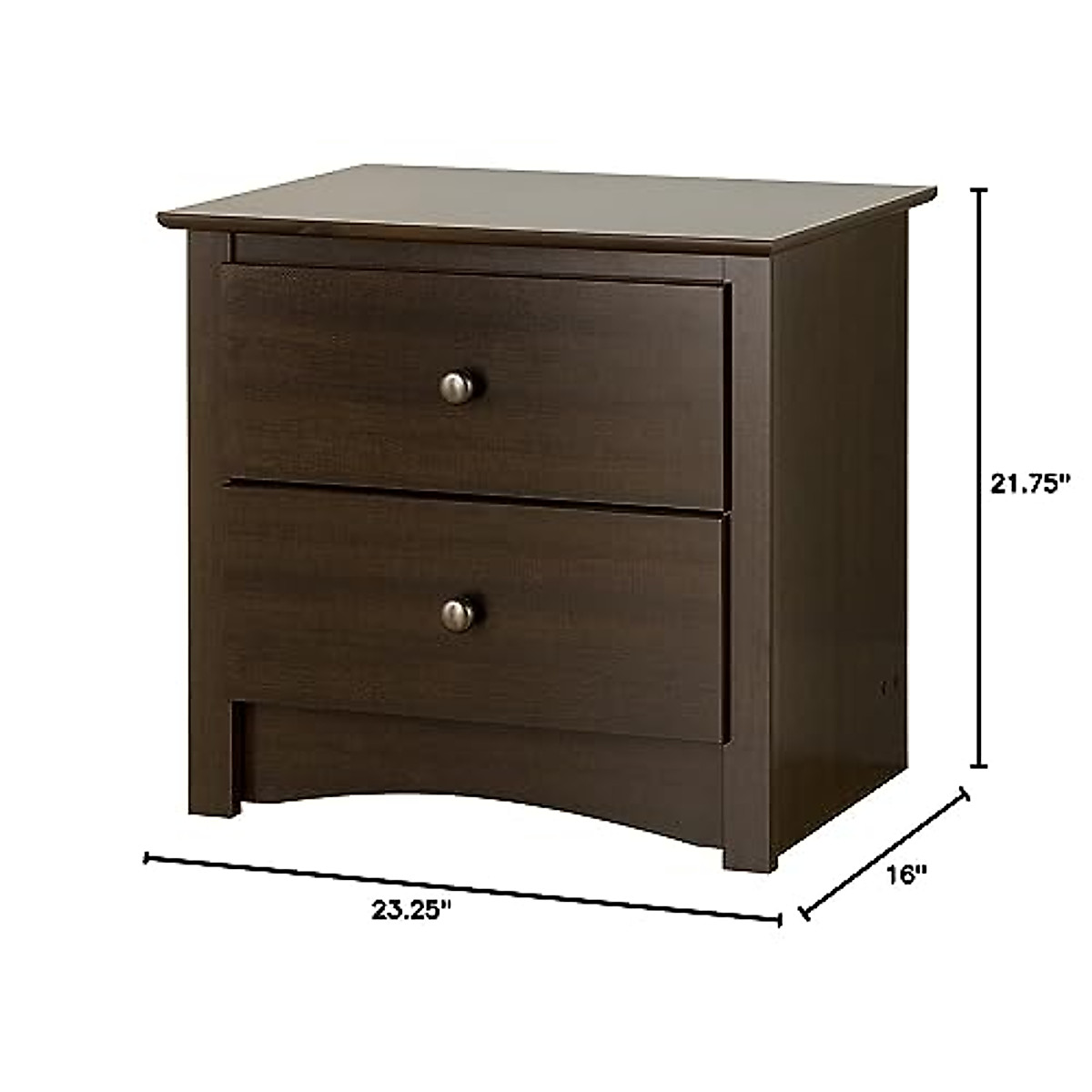 Prepac Sonoma Traditional Nightstand Side Table with 2 Drawers, Functional 2-Drawer Bedside Table 16" D x 23.25" W x 21.75" H, Espresso, EDC-2422