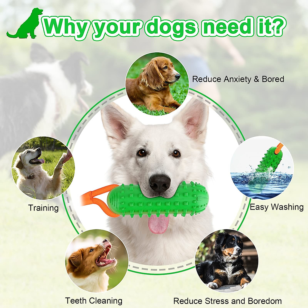 VIWIK Dog Toys for Large Dogs, Interactive Dog Toys for Chewers, Tough Rope Toys for Large Medium Small Smart Breed, Squeaky Dog Toys Stick, Tug of War Dog Chew Toy Green