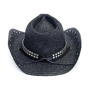 Old Stone Straw Cowboy Cowgirl Hat for Men/Women Unisex Summer Winter Wide Brim Sun Hat Dallas Western Style for Safari Fishing Beach Golf Hiking Multipurpose, Rockstar Black