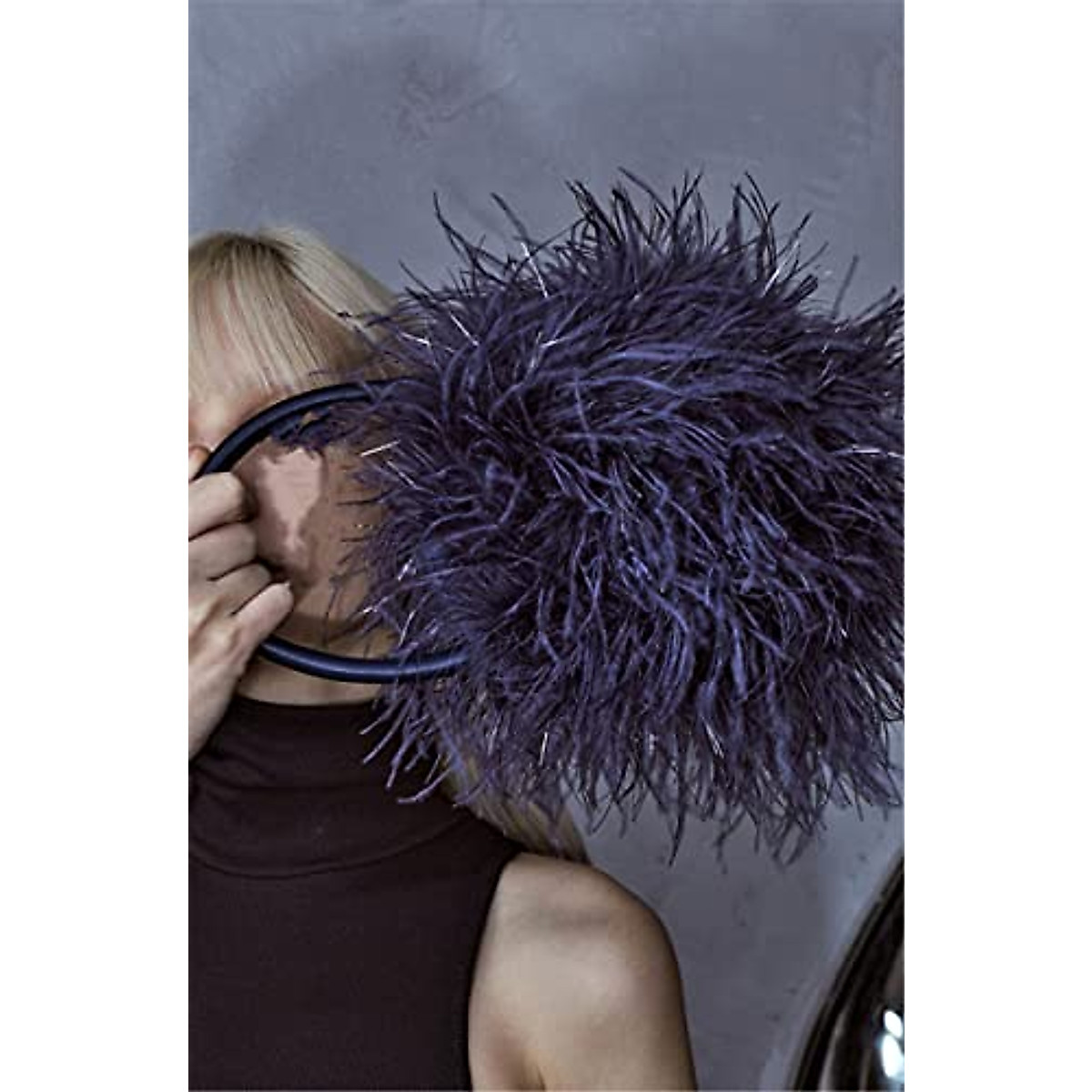 Skying Women's Real Ostrich Feather Evening Purse Handbag Clutch, Party Gift Wool Bag Wallet Tote For Winter (Bluish Gray)