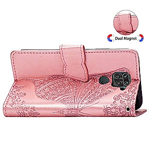 Asdsinfor Compatible with Xiaomi Redmi Note 9 Case Stylish Wallet Case Credit Cards Slot with Stand for PU Leather Shockproof Flip Magnetic Compatible with Xiaomi Redmi 10X Butterfly Rose Gold SD