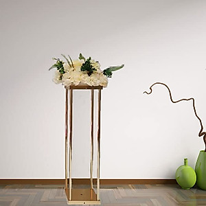 10 Pcs Wedding Flower Stand Metal Vase Stand with Plates Gold Floor Metal Column Gold Rectangular 7.87" x 7.8 7"x 31.5" Flower Display Stands Table Flower Stands for Wedding Party Events Table Decor (31.5 inch Tall)