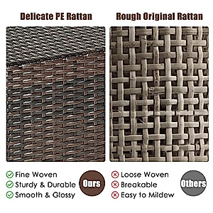 mayjooy 2-Piece Rattan Patio Ottoman, All Weather Wicker Ottoman w/Removable Cushion & Steel Frame, Outdoor Footstool Footrest Furniture (Brown) , 16”x16”x18