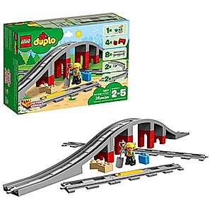 LEGO DUPLO Town Train Bridge and Tracks 10872 - Toy Set for Kids and Toddlers, Railway Building Bricks Set with a Bridge, Figure, and Horn Sound Action Brick, Great Gift for Boys and Girls