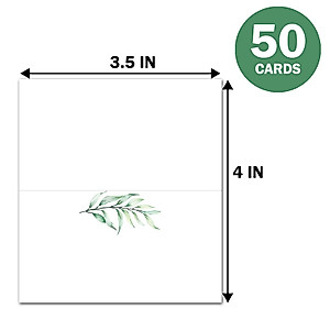 50 Pack Tent Greenery Watercolor Table Place Cards, Greenery Place Cards for Weddings, Holidays, Dinner Parties, Birthdays, Buffets and Catering, Seating Place Cards for Tables.