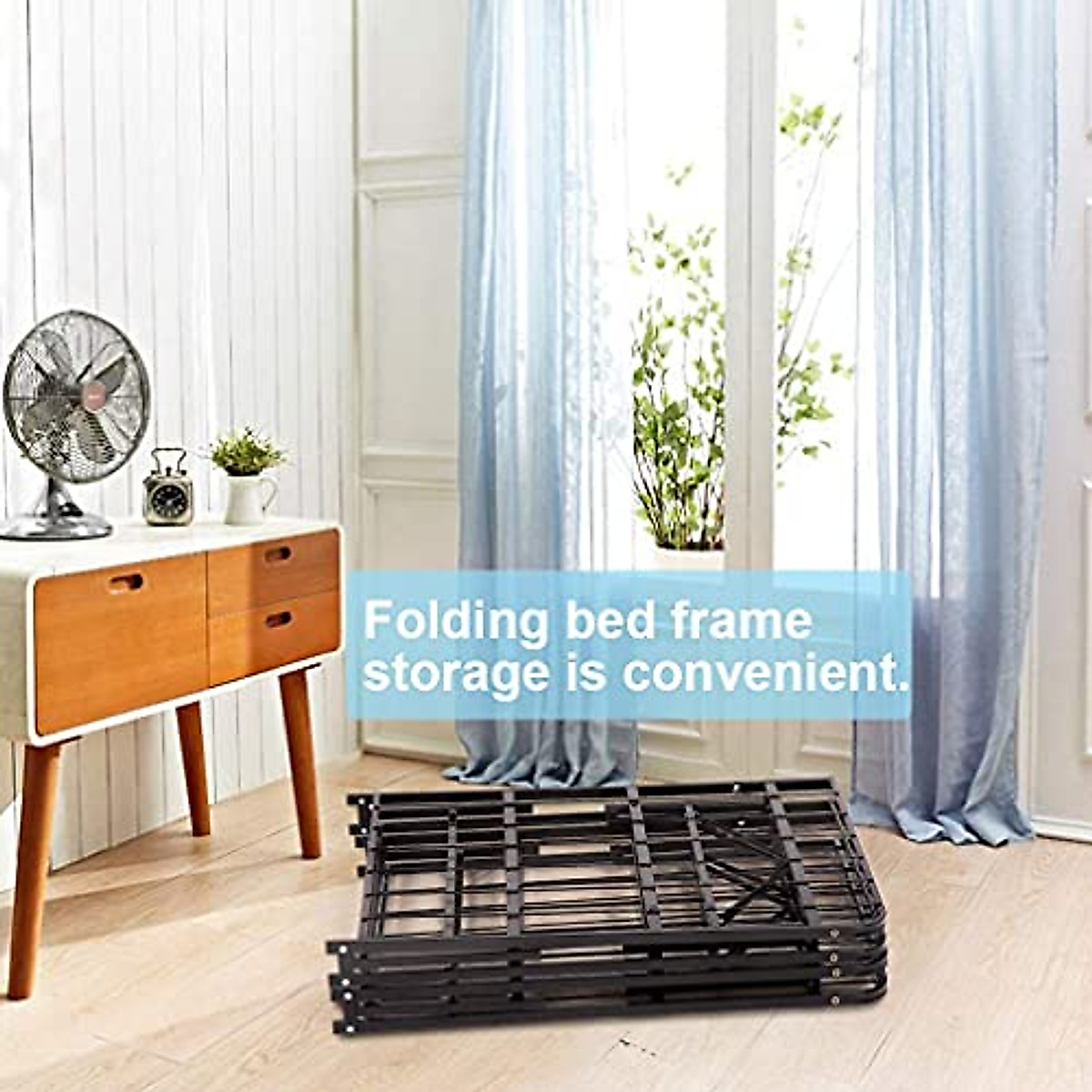 BIQWBIC Folding King Bed Frame, 14 Inch Metal Platform Bed Frame King Size Mattress Foundation, No Box Spring Needed King Size Bed Frame with Storage, Steel Slat Noise-Free, 5 Minute Assembly, Black