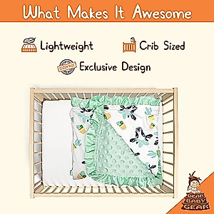 Dear Baby Gear Farm Deluxe Baby Blanket - Reversible, Milestone & Newborn Gifts - Black, White Heifer Cow Mint Green Dot Bandana, Cactus Succulents in Pots, Mint Ruffle, 32x32 Inches