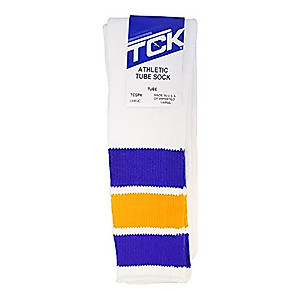 TCK Retro 3 Stripe Tube Socks (Purple/Gold, Medium)