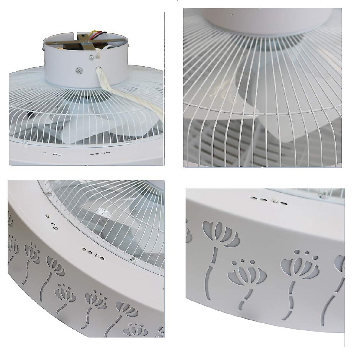 WUPYI Ceiling Fan with Light and Remote Control,22 Inch Modern LED Semi Flush Mount Light Fandelier,Hollow Shade Design,7 Acrylic Blades,3 Colors 3 Speeds,64W,Enclosed Fan,Quiet Motor