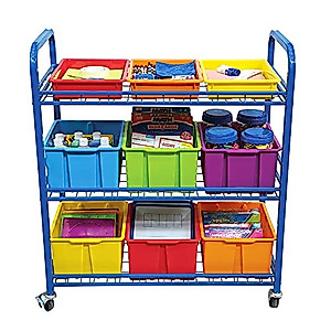 EAI Education Heavy-Duty Bins for Classroom, Office and Home, No Sharp Edges, Stackable, 14 3/8" L 11 1/2" W 7 1/2" H, Assorted Colors, Set of 6