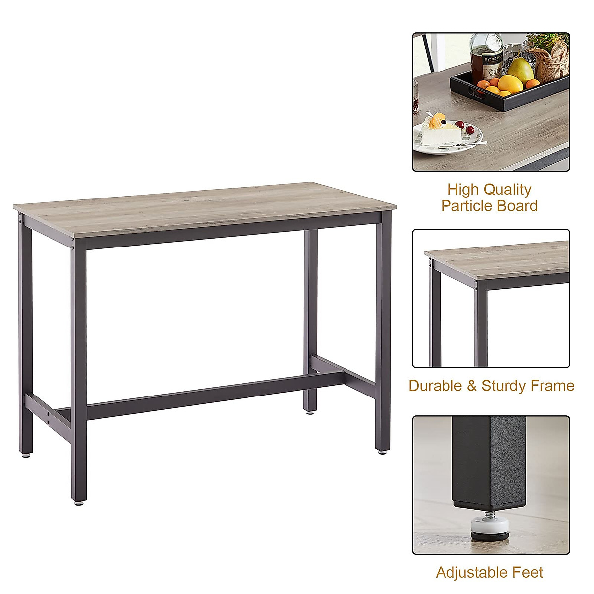 KIVENJAJA Bar Table and Chairs Set for 4, 5-Piece Rectangle Pub Bistro Table and PU Upholstered Stools with Backrest, Counter Height Dining Table Set for Kitchen Breakfast Nook Restaurant, Grey