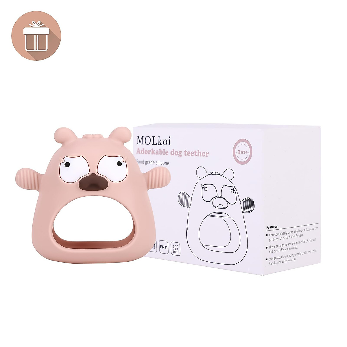 Teething Toys for Babies 0-6-12 Months, Baby Teether Never Drop Baby Teether for Teething Relief, Silicone Baby Hand Mittens with Sucking Need Pacifier, Baby Chew Toys for Breast Feeding (Pink)