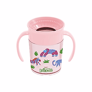 Dr. Brown's Milestones Cheers 360 Cup Spoutless Transition Cup with Handles for Easy Grip and Leak-Free Learning, Pink Safari, 7 oz/200 mL