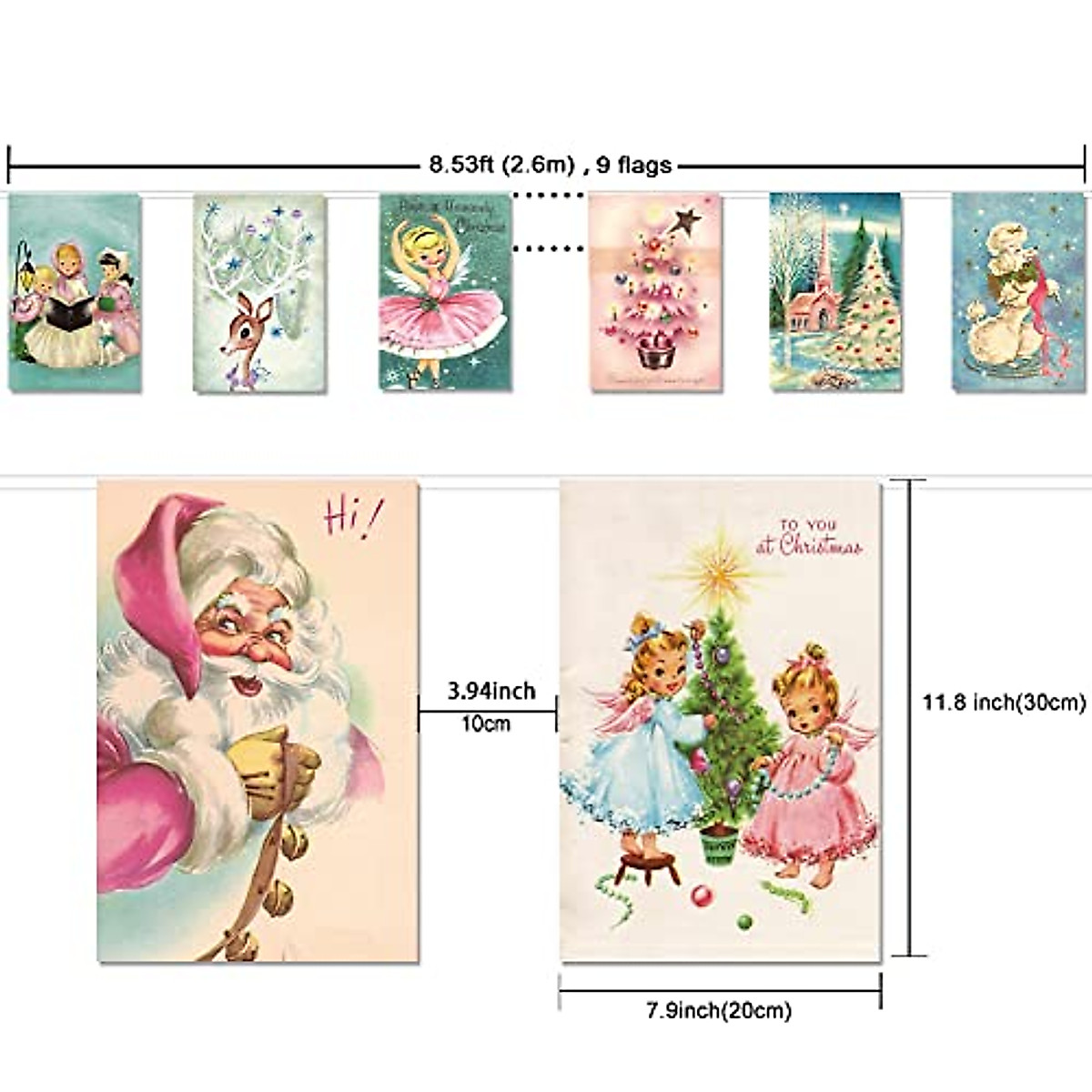 Vintage Style Christmas Banner Retro Christmas Garland Retro Christmas Bunting Decoration Vintage Style Xmas Bunting Banner for Home Fireplace Christmas Holiday New Year Party Indoor Outdoor Decor