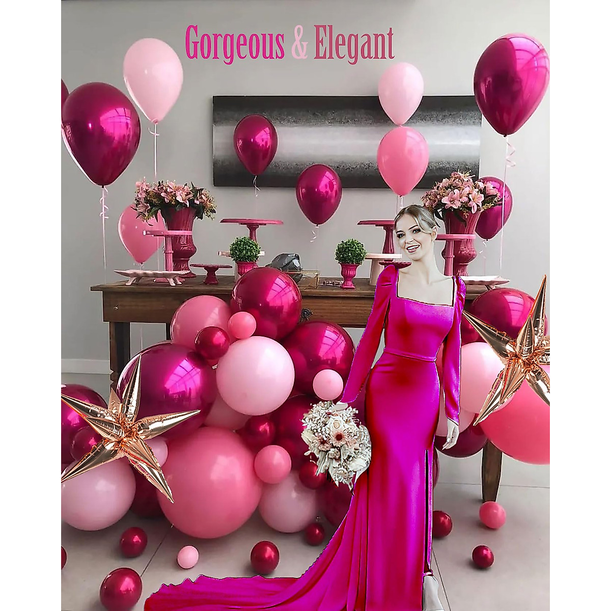 FROUFING Pink and Gold Balloon Garland Arch Kit 117Pcs Chrome Pink With Rose Gold confetti balloons and star for Sweet Girl baby shower women 15/16/21th birthday Party Decorations