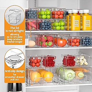 BOICHU Refrigerator Organizers and Storage - 14 Pack Clear Fridge Organizer Bins with Lids and Pull Out Drawers, 3 Size Stackable Fruit Storage Containers for Fridge, Keep Fruit and Vegetable Fresh