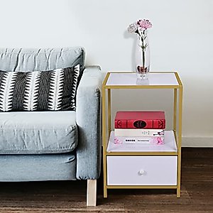 RAAMZO 2-Tier White Finish Nighstand Side Table with Drawer 23.5" H