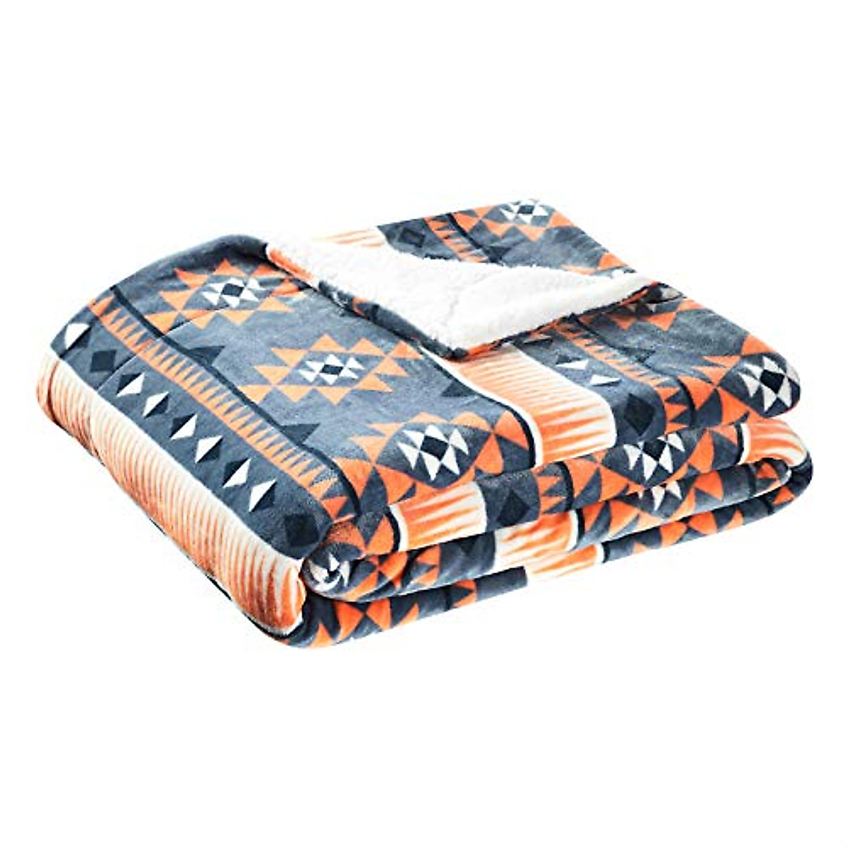 Amazon Basics Ultra-Soft Micromink Sherpa Blanket, Throw, Spa Blue Aztec Stripe