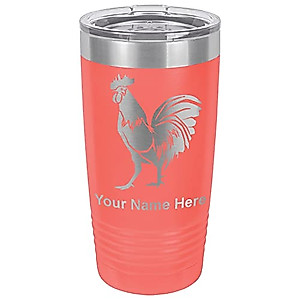 LaserGram 20oz Vacuum Insulated Tumbler Mug, Rooster, Personalized Engraving Included (Coral)