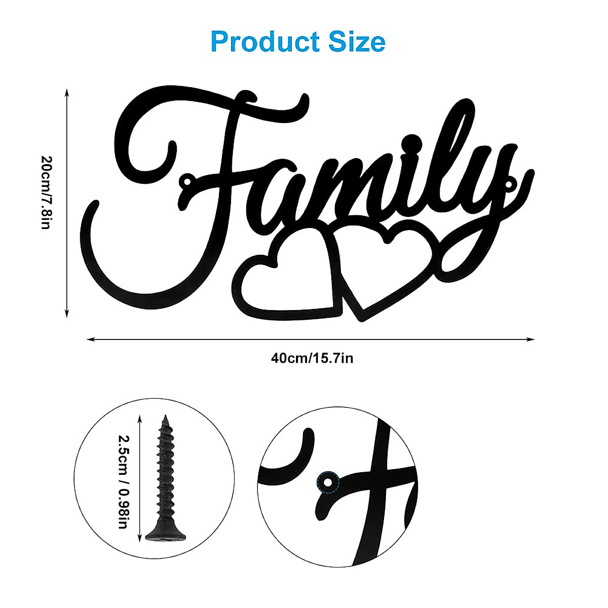 JIELISI Family Metal Wall Decor Sign Black Metal Family Word Wall Art Unique Steel Wall Decoration Hanging Decor for Living Room, Bedroom, Study, Kitchen, Garden