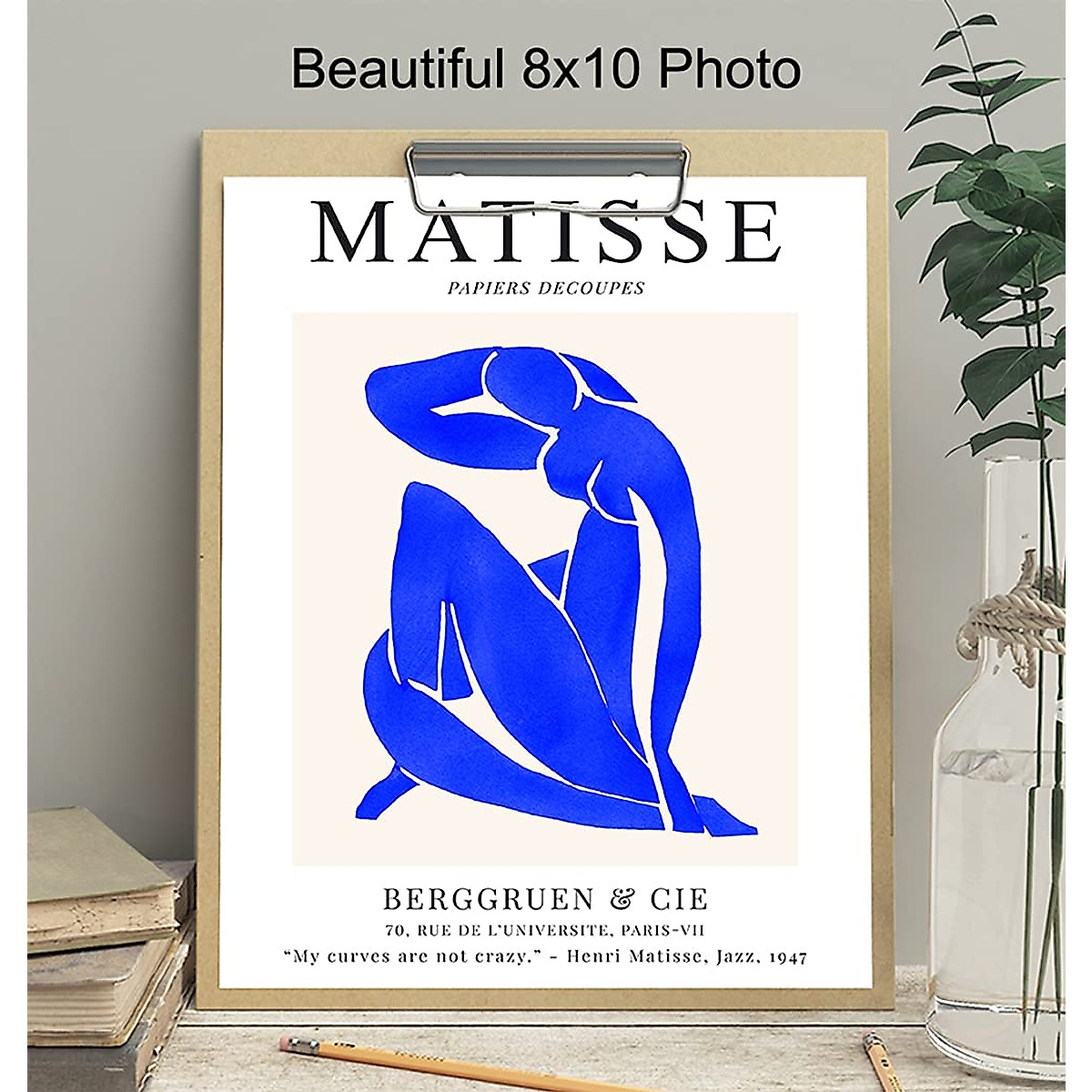 Matisse Wall Art - Blue Matisse Poster, 8x10 - Matisse Print - Minimalist Wall Art - Abstract Art - Line Art Decor - Mid Century Modern Wall Art - Henri Matisse - Aesthetic Pictures - Minimal Wall Art