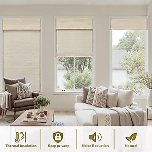 Moonice Cordless Custom Roman Shades for Window Blackout, Natural Woven Fabric Privacy Room Darkening Blinds, Thermal Insulated Window Blind Treatment for Bedroom Living Room, Beige