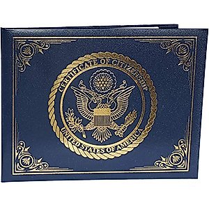 U.S. Citizenship and Naturalization Certificate Holder. Gold American Eagle logo 'Certificate of Citizenship', Padded with cover.