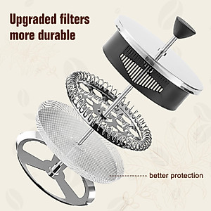 COPOTEA French Press Coffee Maker 34 Oz/1 Liter, Portable Glass Stainless Steel Coffee Press, Cold Brew Coffee Pot, Travel Coffee Presses Dishwasher Safe