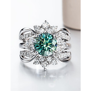 CannyCat Vine Moissanite Ring Enhancers 2 pieces Wrap Guard for Moissanite Engagement Anniversary Ring Platinum-Plated Silver Curved Eternity Wedding Bands for Women Stacking Rings (7)