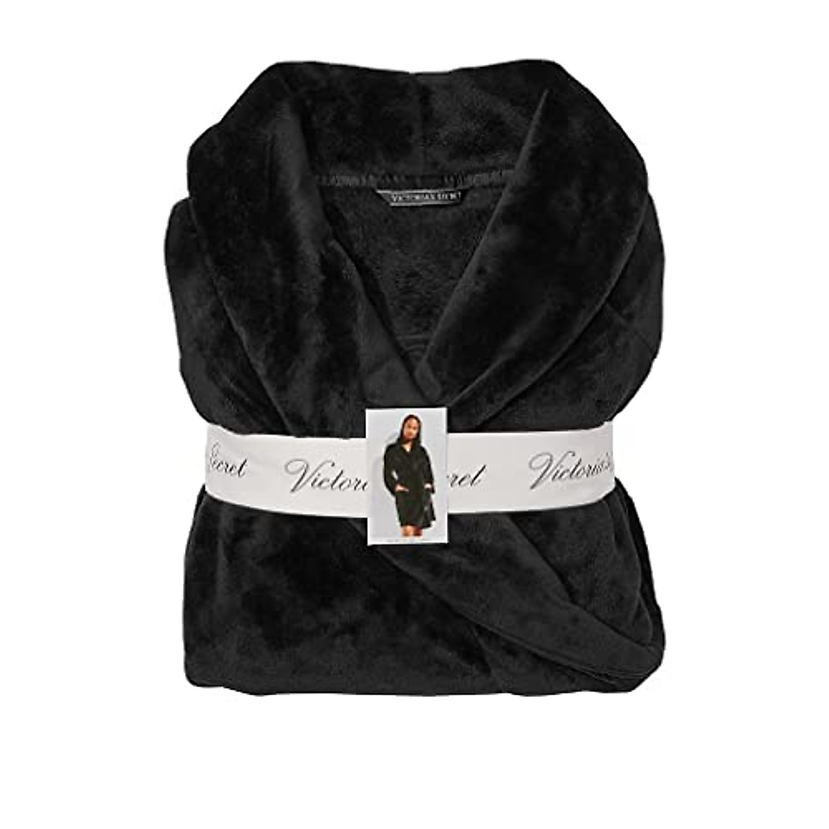 Victoria's Secret Short Cozy Robe, Black Embossed Logo, XS/S